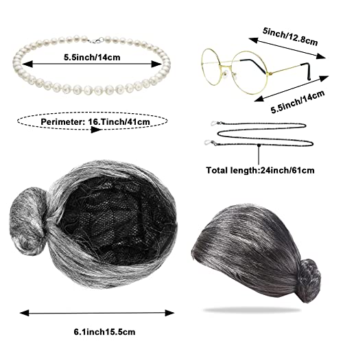 MIVAIUN 5 Pcs Old Lady Costume Cosplay Set, Old Lady Granny Wig, Silver ...