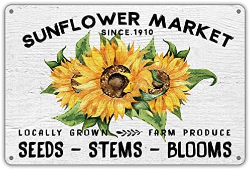 Amazon.com: Rustic Sunflower Locally Grown Metal Tin Sign Wall Decor ...