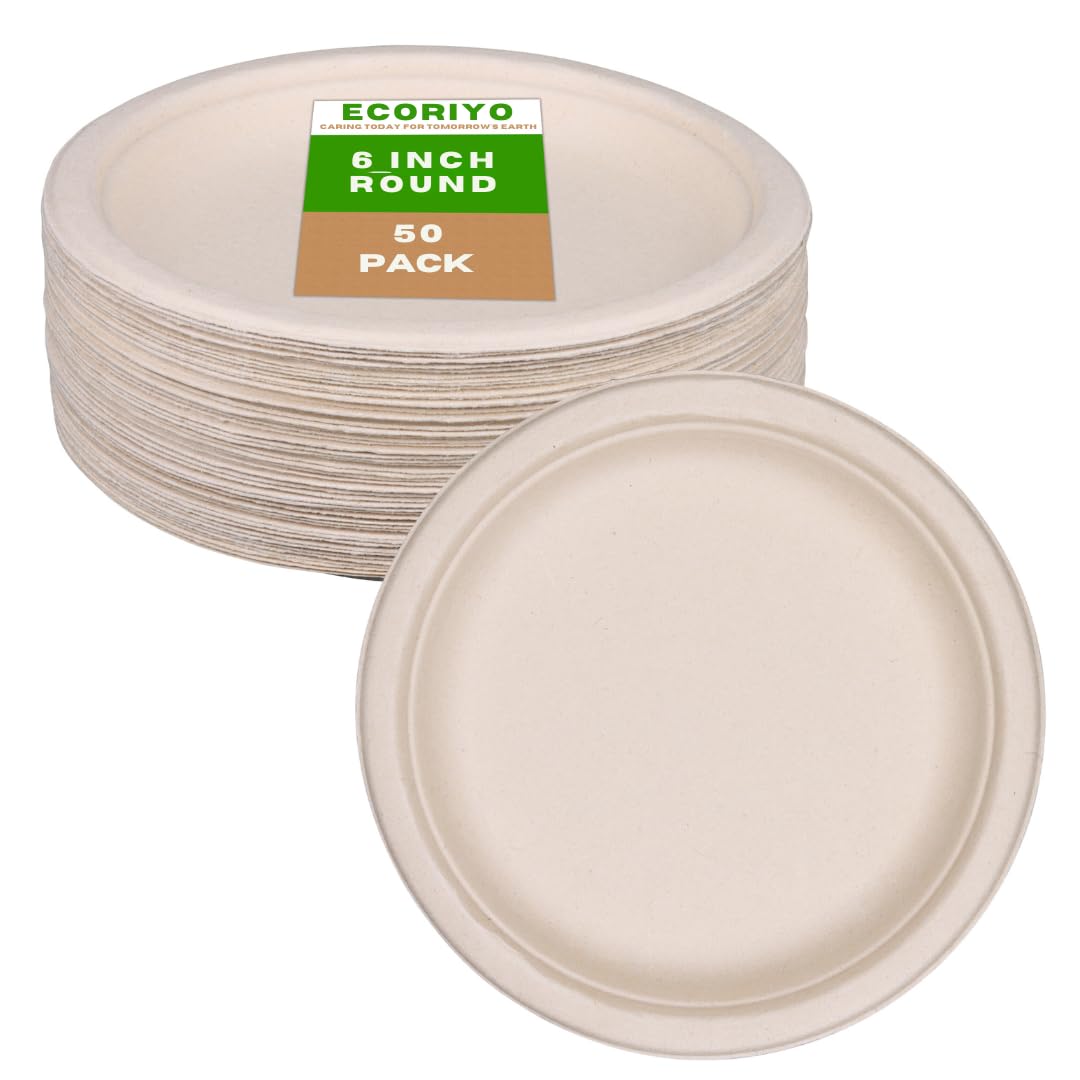 Amazon.com: ECORIYO Paper Compostable Plates - 6 Inch Heavy Duty Paper ...
