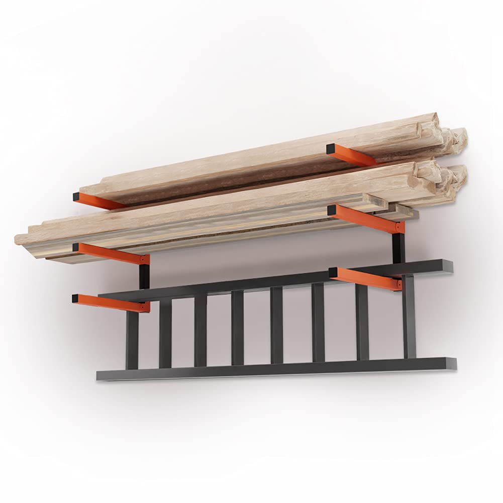 TORACK Lumber Storage Metal Rack, Wood Organizer with 3-Level Wall ...