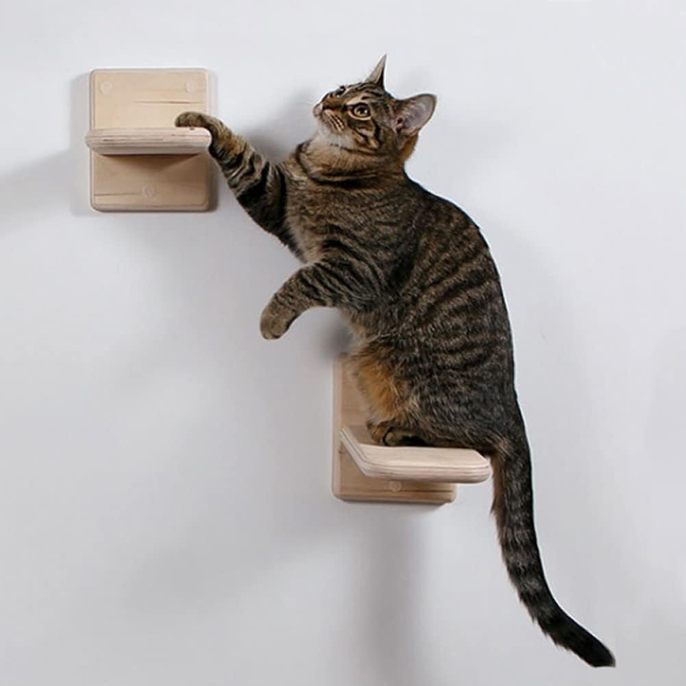 2-Pack Wooden Cat Climber with Steps & Hammock - Wall-Mounted Cat ...