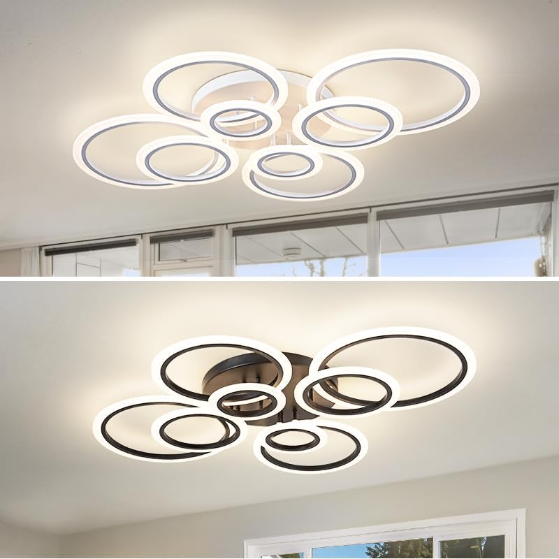 Shine LUEST 1pc 41.3'' Large LED Modern Black Ceiling Light with 1pc 21 ...