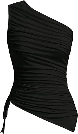 SOLY HUX Women's One Shoulder Drawstring Side Ruched Tank Top ...