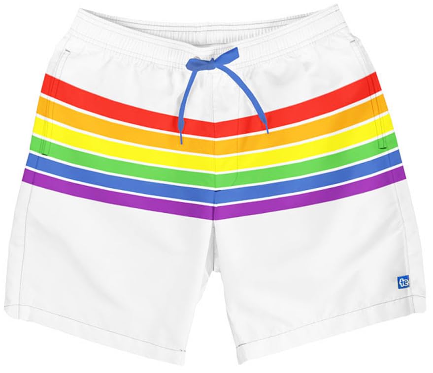 Snapklik.com : White Rainbow Classic Fit 7 Inch Inseam Swim Trunks For ...
