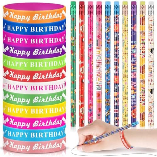 Amazon.com: Sabary 48 Pcs Happy Birthday Pencils Rubber Bracelets Set ...