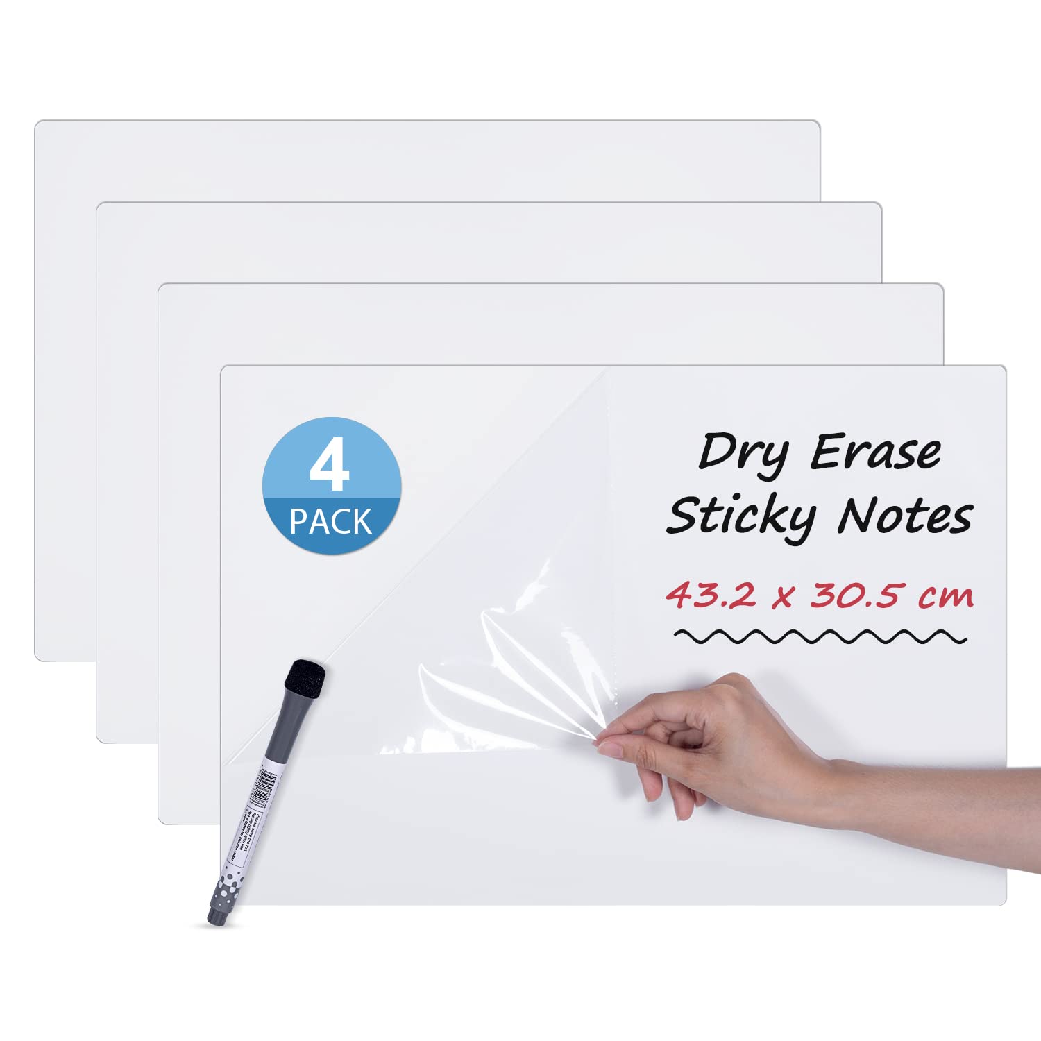 Dry Erase Whiteboard Sticker, 17” X 12”, 4-Pack Reusable Whiteboard ...