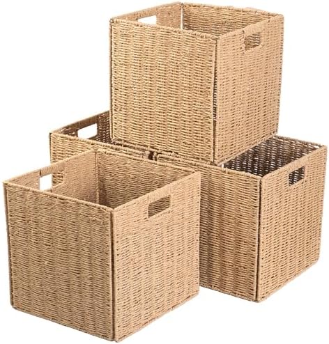 Amazon.com: mDesign Seagrass Woven Cube Basket Organizer with Handles ...