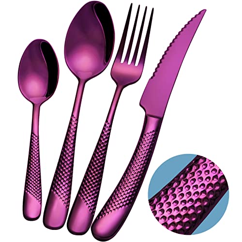 Snapklik.com : Xideman 16-Piece Modern Purple Hammered Silverware