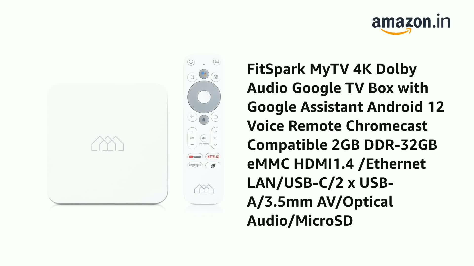 Watch FitSpark MyTV 4K Dolby Audio Google TV Box with Google Assistant ...