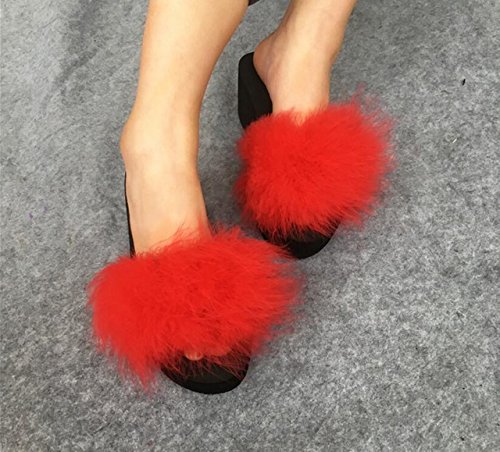 7cm, 7 : Hot Fur Flip Flops Women Ostrich Home Slippers Female Sweet ...