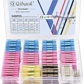 Qibaok 340 PCS Heat Shrink Butt Connectors Waterproof Electrical Wire Connectors Insulated ...