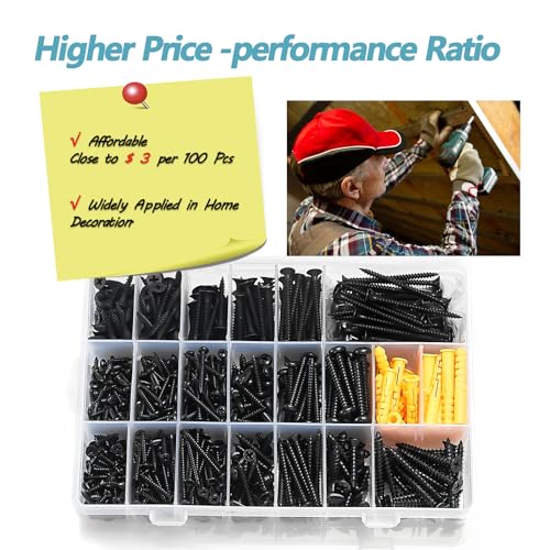 Snapklik.com : Kadrick 805Pcs High Hardness Black Screws Assortment Kit ...