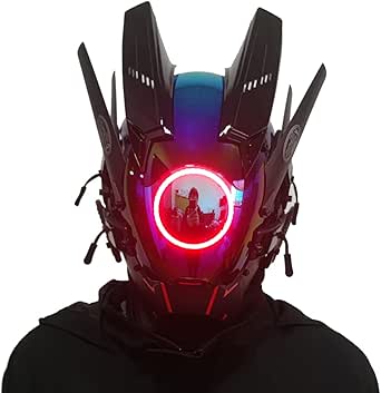 Amazon.com: KYEDAY Punk Mask Cosplay for Men, LED Round Light Mask ...