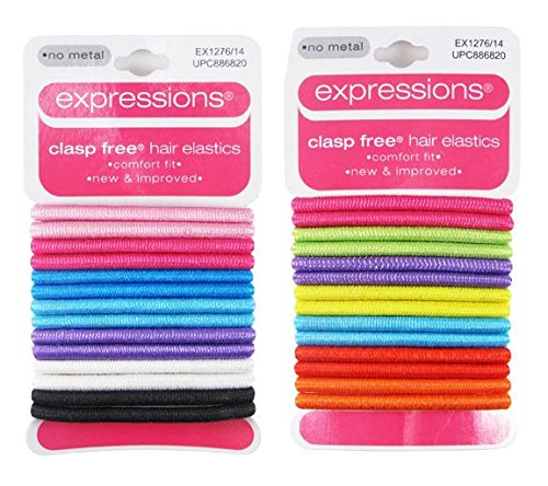 Amazon.com : Expressions Bright Colored Hair Elastics, 24 Per Card ...