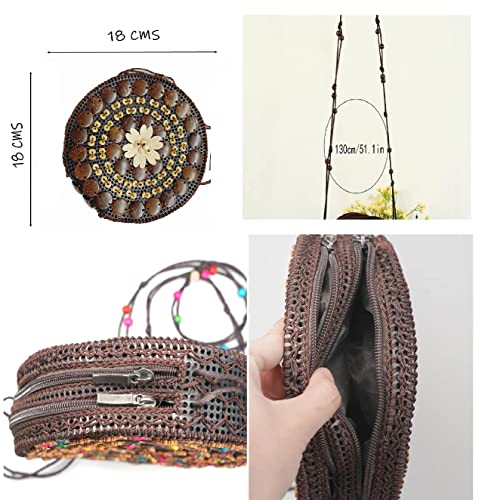 Buy ANESHA COCONUT SHELL BEADED SLING CROSSBODY LONG STRAP PURSE Shell ...