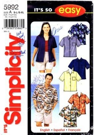 Amazon.com: Simplicity 5992 Sewing Pattern Misses and Men's Shirt Small ...