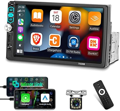 Amazon.com: Single Din Car Stereo with Wired Carplay & Android Auto, 7 ...