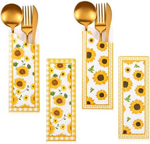Amazon.com: 100 Pieces Silverware Bags Sunflower Party Supplies Wedding ...