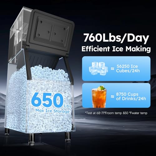 Commercial Ice Machine 760LBS /24H,Storage 650LBS,Large Industrial Ice ...