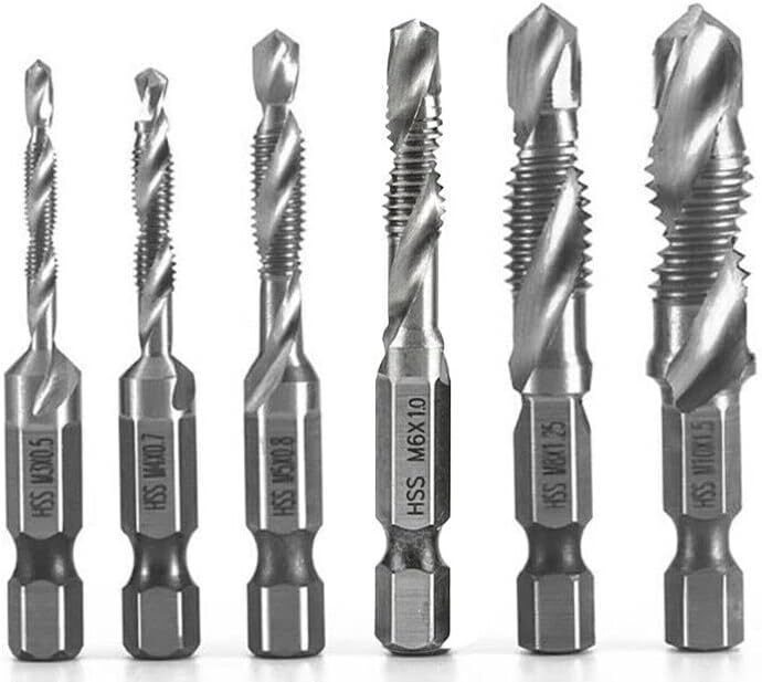 6X HSS Hex Shank Tap Drill Bits Metric Thread Screw Compound Tapping ...