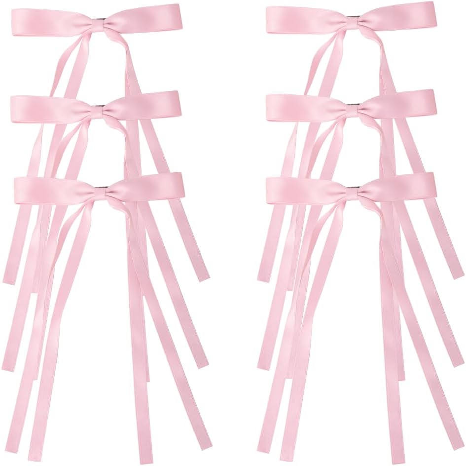 Amazon.com : Bmobuo 6PCS Pink Hair Ribbons, Hair Bows for Women Long ...
