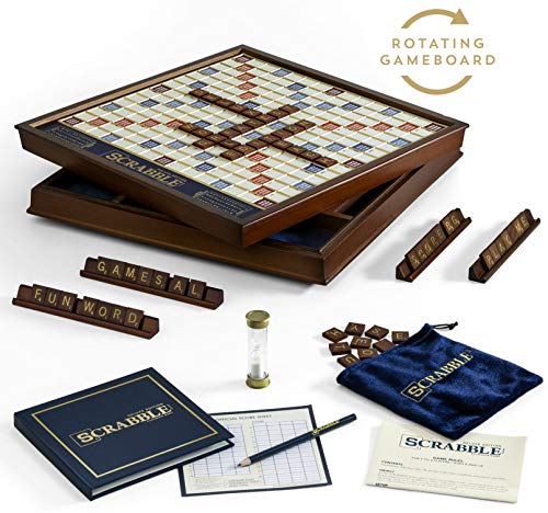 Scrabble Deluxe Edition en bois avec plateau de jeu rotatif ...