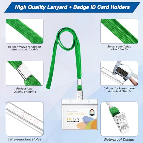 Snapklik.com : 100Pcs Lanyards For ID Badges And 100 Pcs Clear Plastic ...