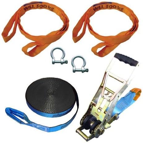 Slackstar Super Distance 6 Piece Slackline Set With 2 Round Slings And ...