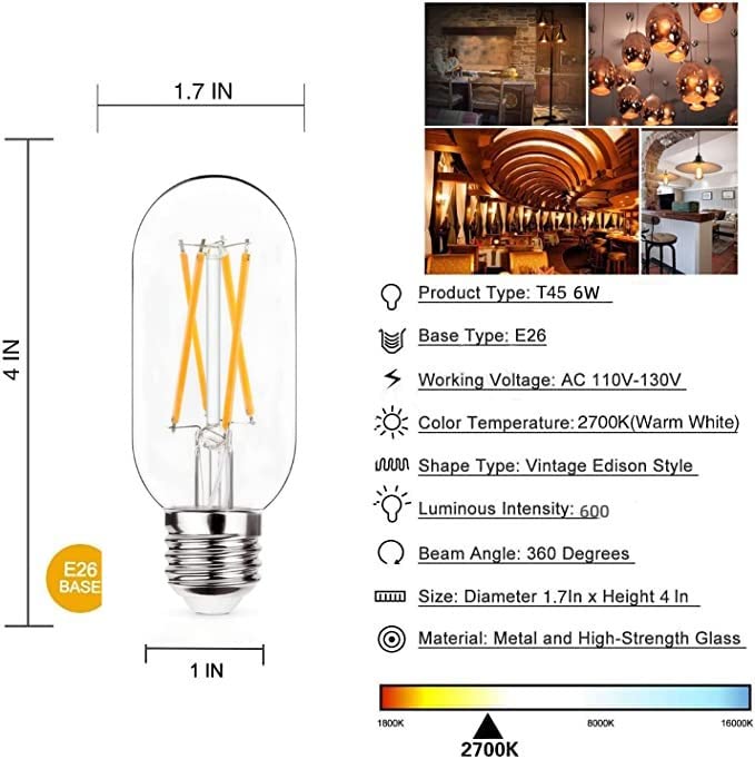 Snapklik.com : Dimmable E26 LED Light Bulb 6W,Equivalent 60W,E26 ...