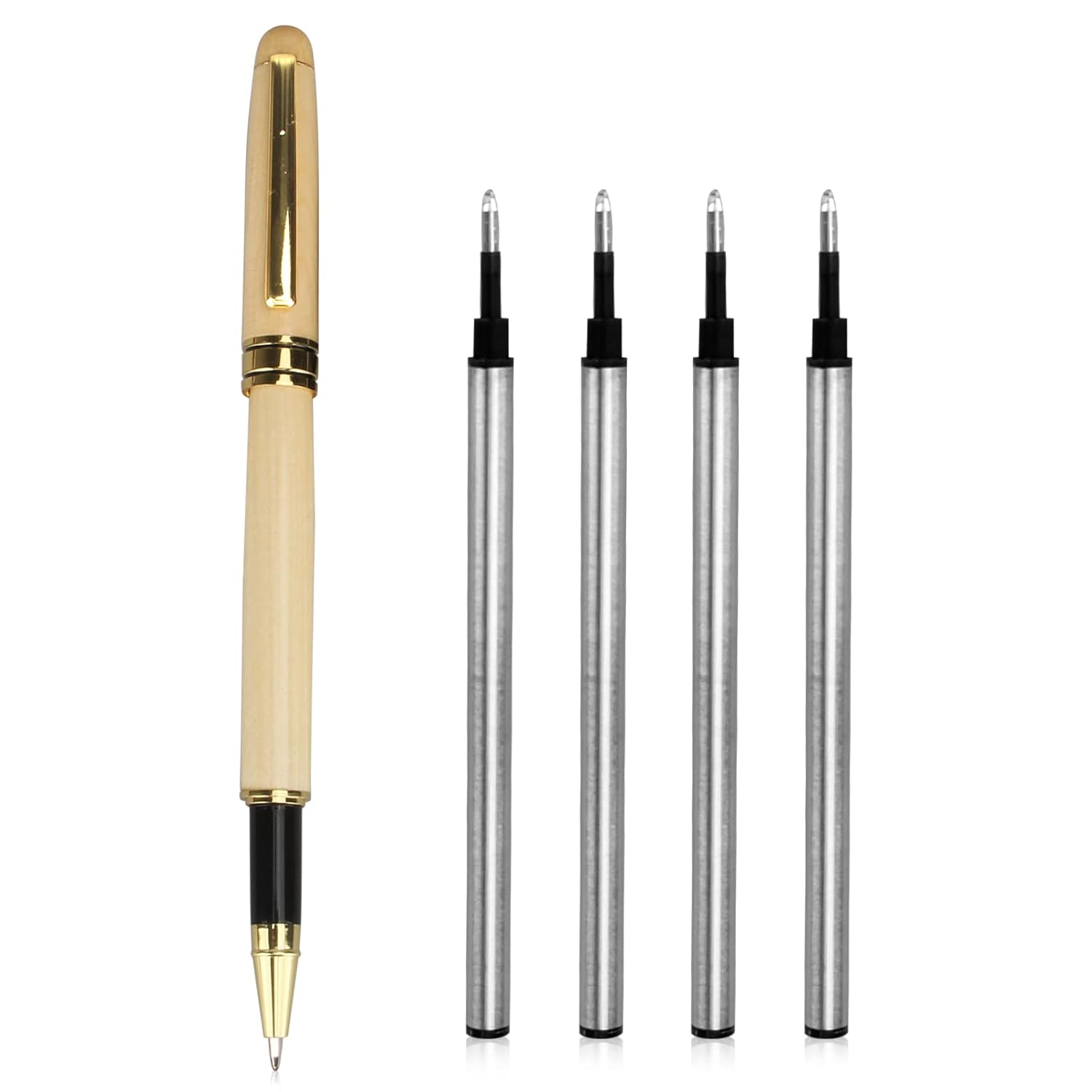 Rollerball Pen with 4 Pcs Pen Refills Black Ink for Ren Handcraft Wood Gel Pens : Amazon.in ...