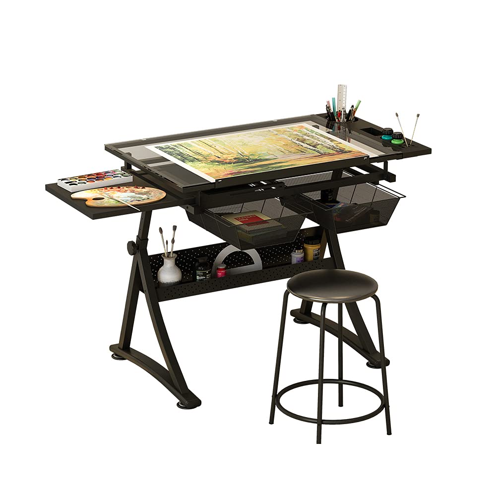 Buy Adjustable Drafting Table, Craft Writing Desk, with Storage ...