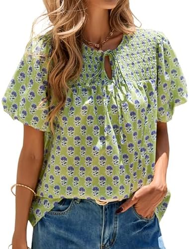 KIRUNDO Boho Tops for Women Summer 2026 Dressy Floral Blouse V Neck ...