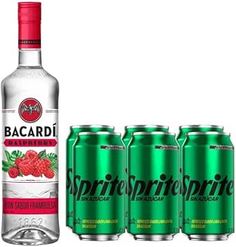 BACARDI RASPBERRY SPRITZ (BACARDÍ, Ron Sabor Frambuesa de 750 ml + Sprite Sin Azúcar, 6 Pack 355 ...