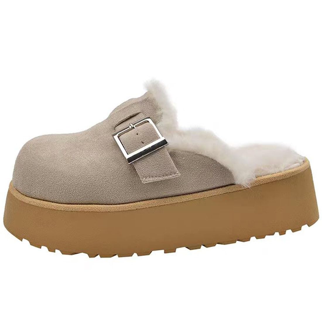 Snapklik.com : Mules For Women, Fuzzy Platform Clogs Cozy Buckled Clog ...