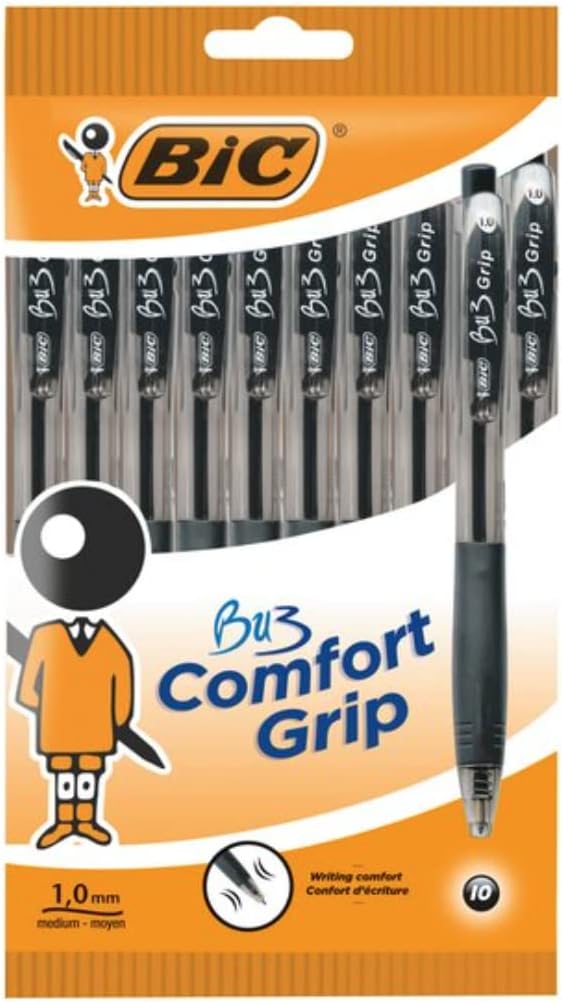 BIC BU3 Comfort Grip - Retractable Ball Pens - 10 Black : Amazon.co.uk ...