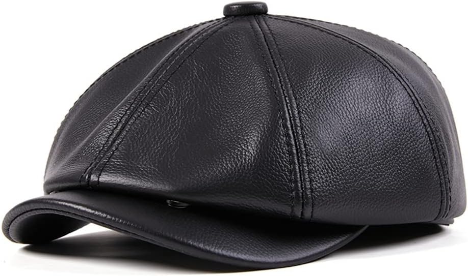 Amazon.com: Leather Hat Adjustable Genuine Leather Newsboy Cap Men ...