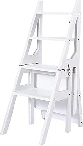 4 Tier Folding Step Ladder, Convertible Multi-Functional 3-in-1 Wood ...