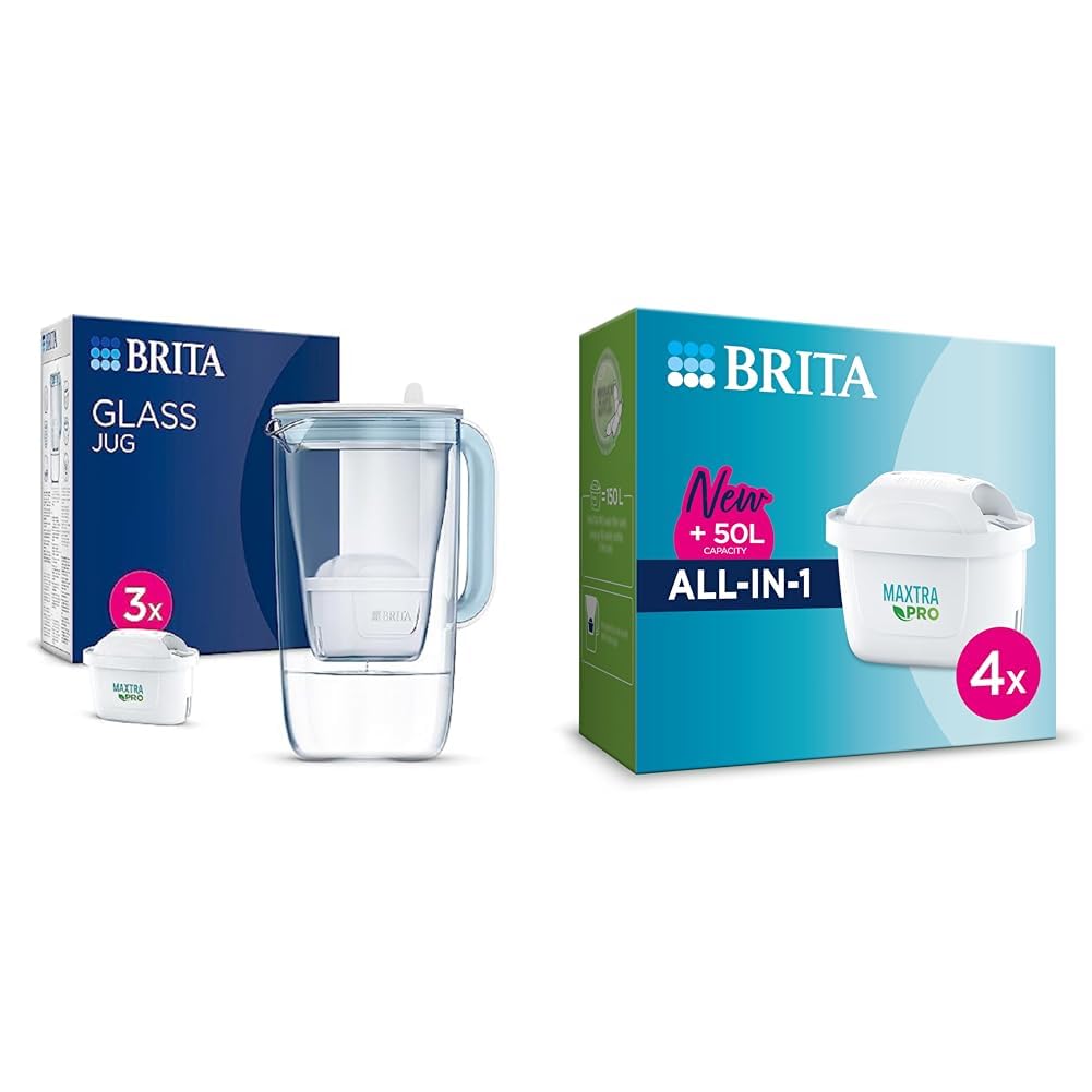BRITA Glass Water Filter Jug Light Blue Starter Pack incl.3x MAXTRA PRO ...