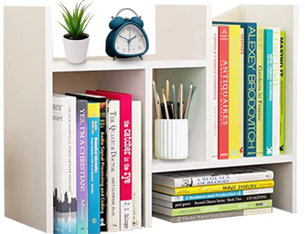 Desktop Bookshelf & Desktop Display Shelf Rack: Adjustable Wood Display ...