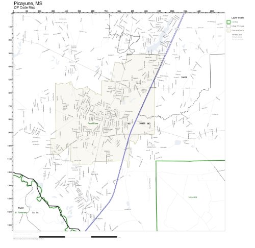 Amazon.com : ZIP Code Wall Map of Picayune, MS ZIP Code Map Not ...