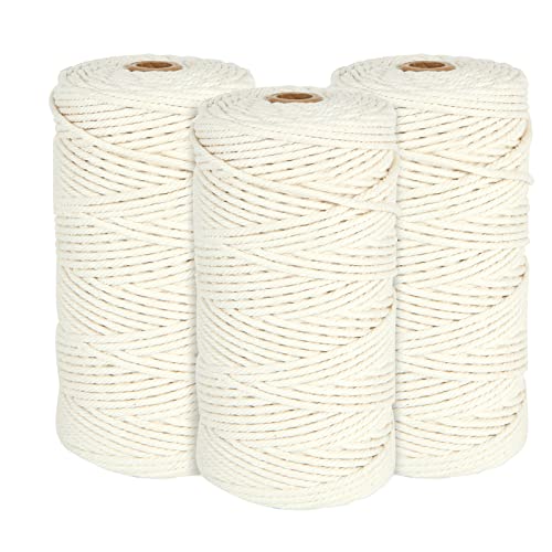 YAYODS 3 Pack Macrame Cord 3mm x 200 Meters, 4-Strand Twisted Soft ...