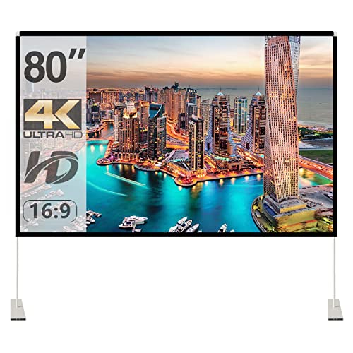 Projector Screen with Stand 80 inch Portable Projection Screen 16:9 4K ...