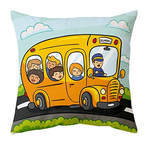 Buy Gift Wrap Cute Cartoon Kids School Bus Cushion Cover for Kids, Son ...
