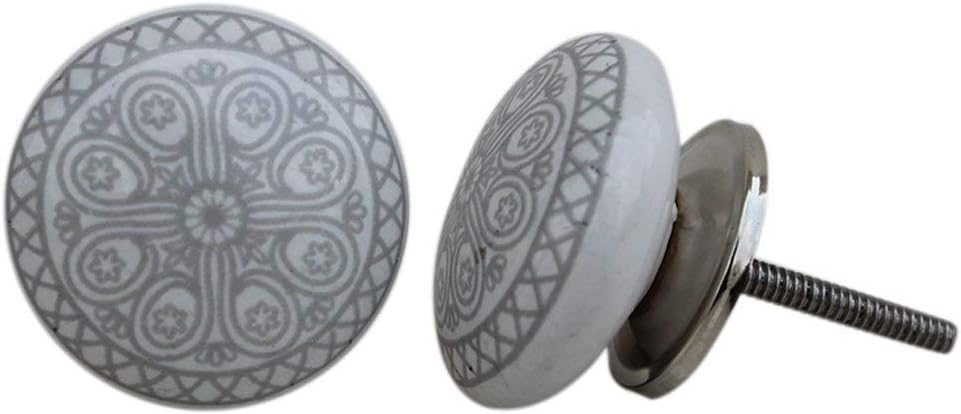 Artncraft Knobs Grey & White Cream Rare Hand Painted Ceramic Knobs Cabinet Drawer Pull Pulls (12 ...