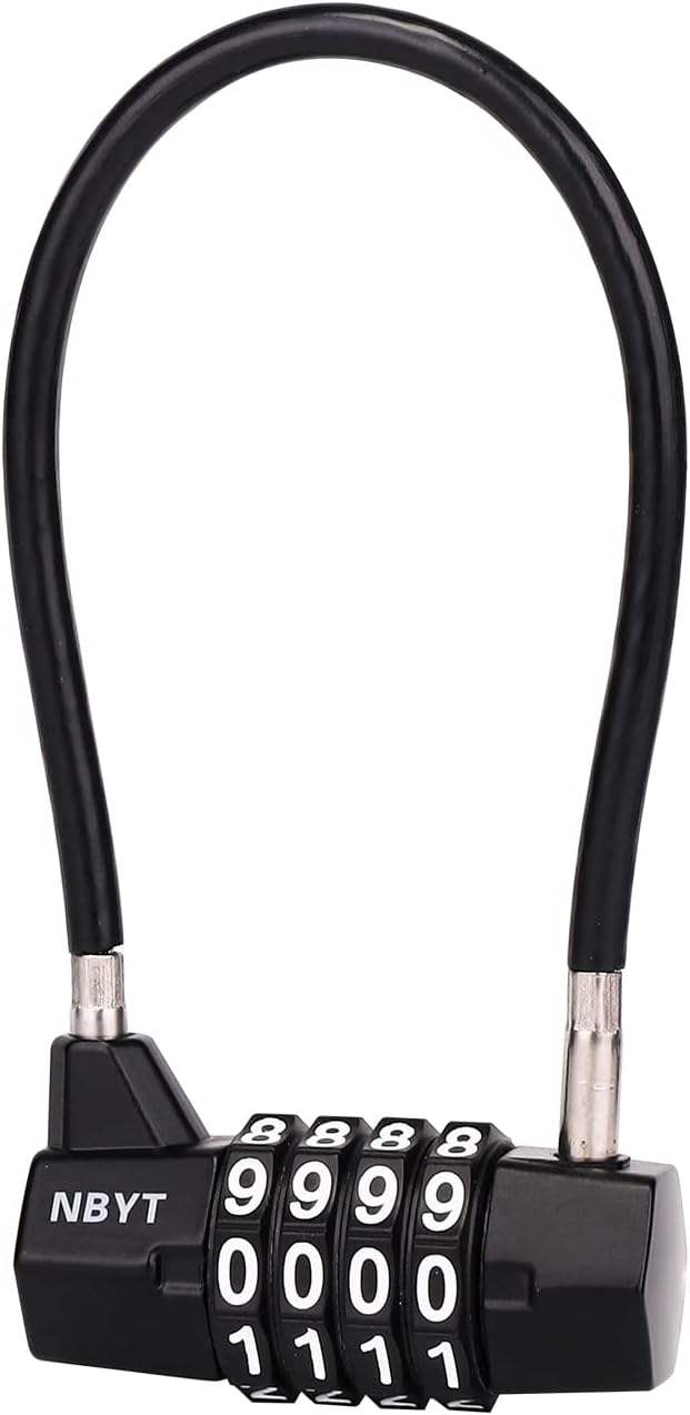 NBYT Steel Cable Rope 4-Digit Combination Padlock, Cabinet Door Handle ...