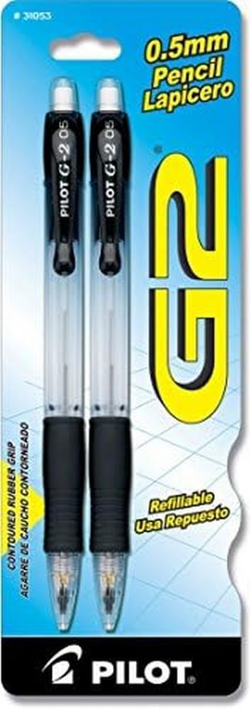 Pilot G2 Mechanical Pencils, 0.5mm HB Lead, Black/Clear Barrels, 2-Pack ...