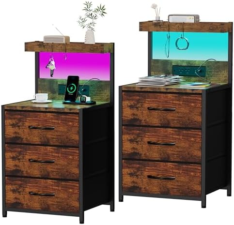 Amazon.com: FREDEES Farmhouse Nightstand with Charging Station & Power ...