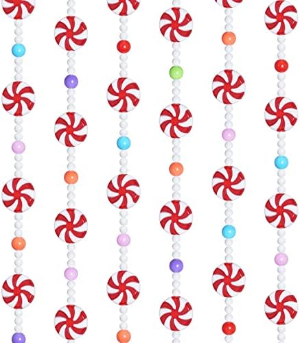 obmwang 10 Feet Christmas Candy Garland Red and White Peppermint Candy ...