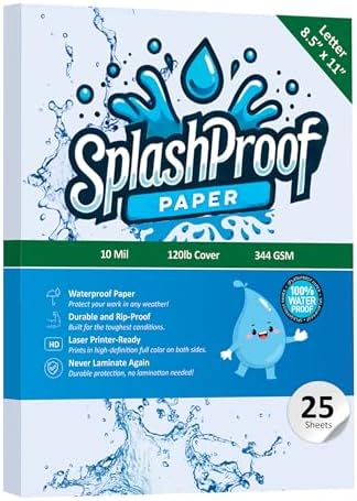 Amazon.com : SplashProof Printer Paper - 8.5" x 11", 10 Mil Waterproof ...