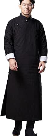 LUZU JUNU Men Linen Cotton Long Robes Gown Warm Winter Quilted Kung Fu ...